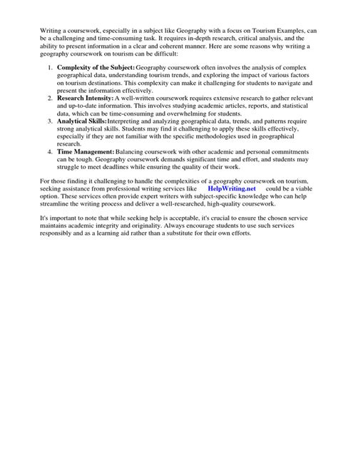 Geography Coursework Tourism Examples Pdf Tourism Geography