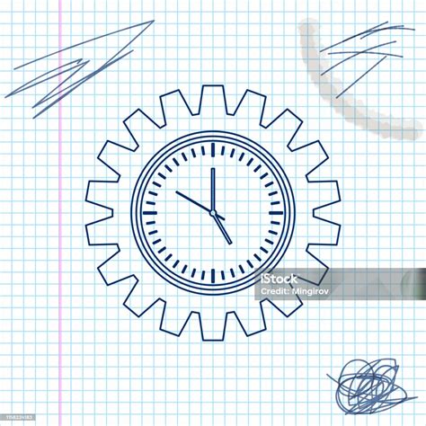 흰색 배경에 격리 된 시간 관리 라인 스케치 아이콘입니다 시계 및 기어 기호 생산성 기호입니다 벡터 일러스트레이션 강철에 대한