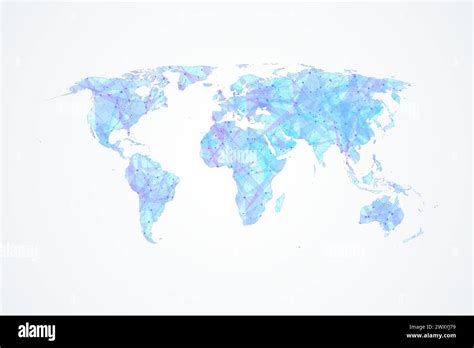 Polygonal World Map Vector With Connections Dots And Lines Global