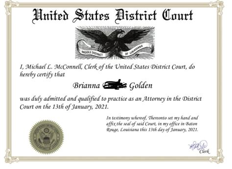 Today I Received My Certificate Of Admission To The Us District Court