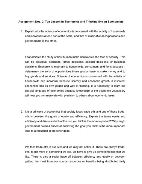 Assignment Nos2 Ten Lesson In Economics And Thinking Like An