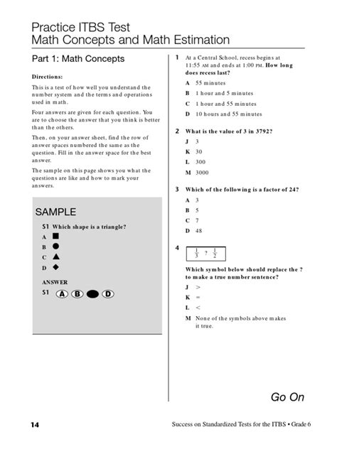 Practice Itbs Test Math Concepts And Math Estimation Pdf Teaching