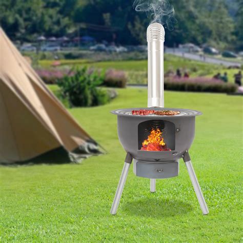 Toppijoy Portable Wood Burning Stove 52cm With Grill Chimney Pipe