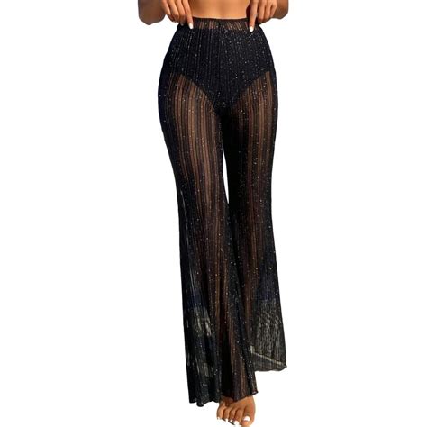 Soly Hux Womens High Waist Sheer Mesh Swimsuit Cover Up Pants See