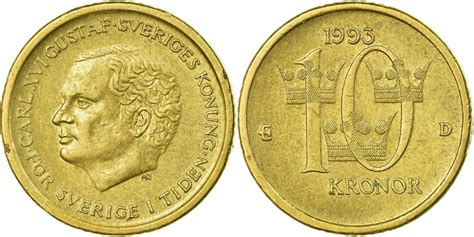 Coin Sweden Carl Xvi Gustaf 10 Kronor 1993 Copper Aluminum Zinc