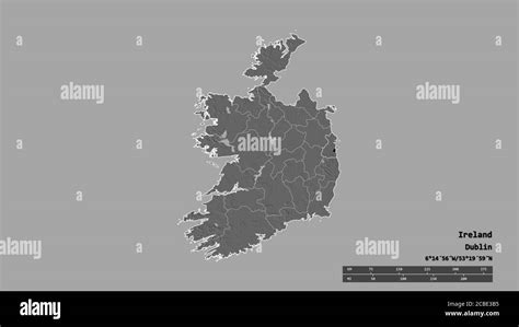 Desaturated Shape Of Ireland With Its Capital Main Regional Division
