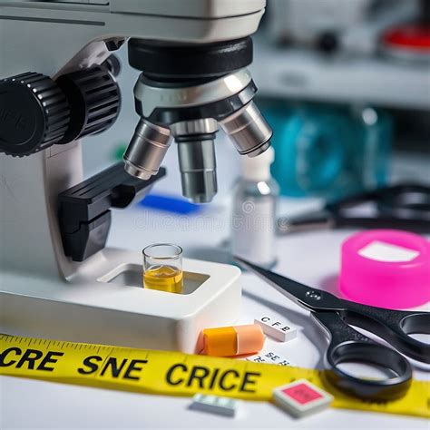 Forensic Evidence Being Examined Under A Microscope With Crime Scene