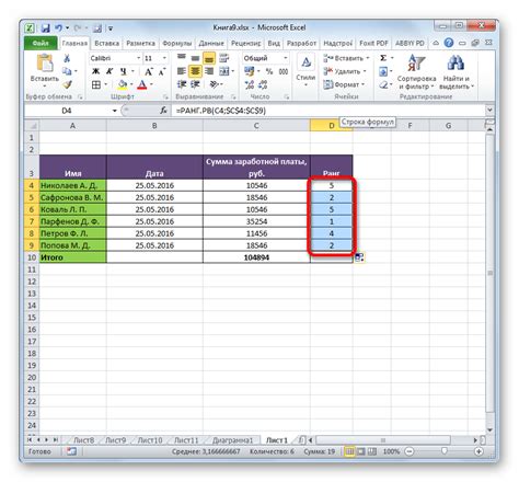 Ранжирование в Excel