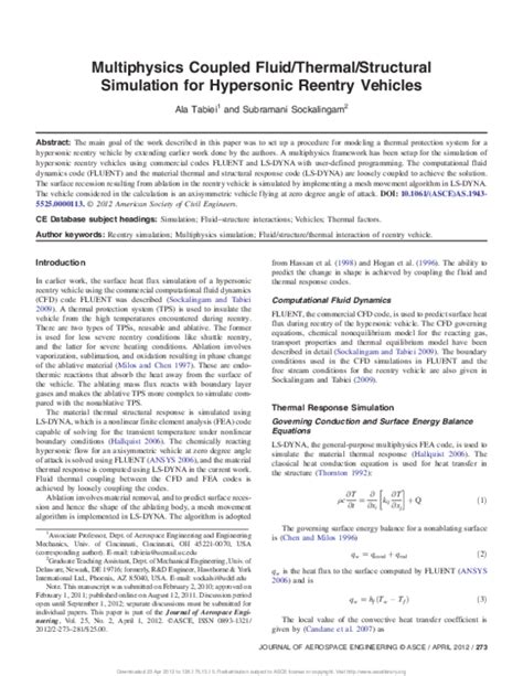 Pdf Multiphysics Coupled Fluid Thermal Structural Simulation For