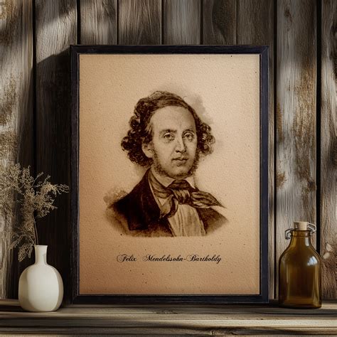 Felix Mendelssohn Portrait Wood Print Framed Wall Art