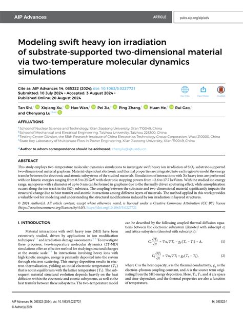 Pdf Modeling Swift Heavy Ion Irradiation Of Substrate Supported Two
