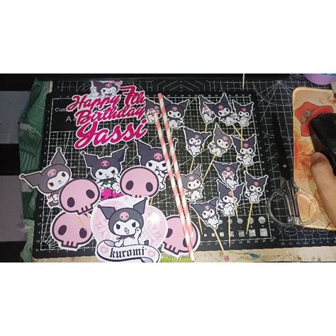 Customized Photo Printed Cake Toppers And Cupcakes Kuromi With Pink Bone Themed Shopee Philippines