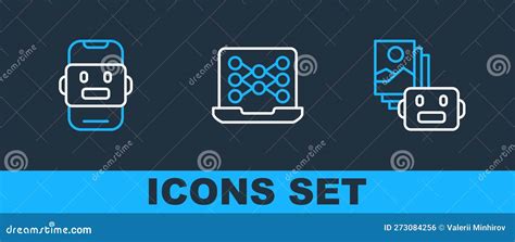 Set Line Artificial Intelligence Robot Chat And Neural Network Icon Vector Stock Vector