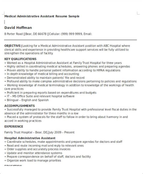 Free 6 Administrative Assistant Resume Objectives In Ms Word Pdf