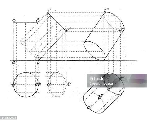 Antique Illustration Mathematics And Geometry Projections And Intersections Stock Illustration