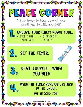 Free Peace Corner Calm Corner Signs By Your Counselor Friend Tpt