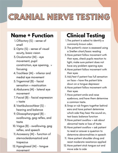 Cranial Nerve Testing Chart