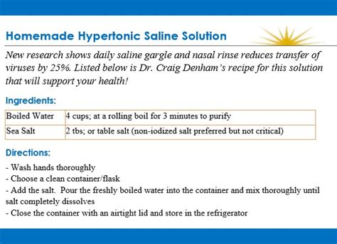 Dr Denhams Homemade Hypertonic Saline Solution