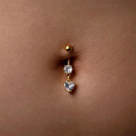 Serena Heart Gemstone Dangle Belly Bar Piercing Gold Loveless Friday