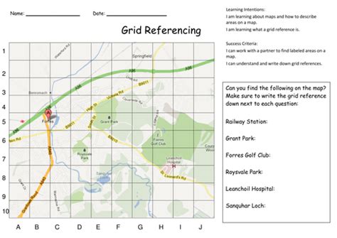 Map Skills Activities Grid Referencing