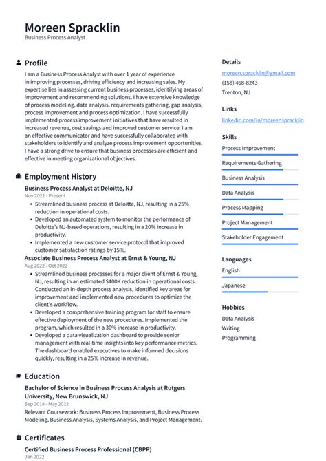 Process Analyst Sample Resume