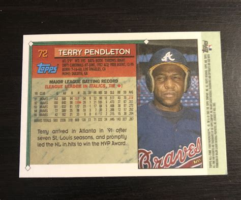 Terry Pendleton 2003 Topps All Time Fan Favorites 72 Atlanta Braves Ebay