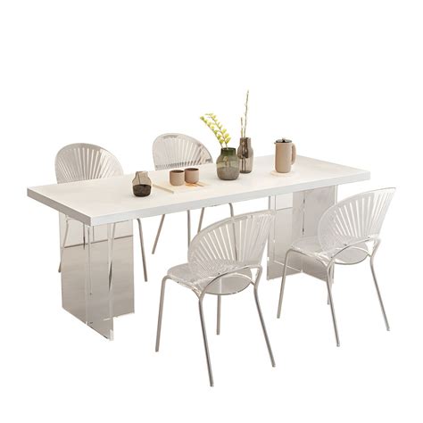 Modern Table In White For Restaurant Rectangle Table With Acrylic Base