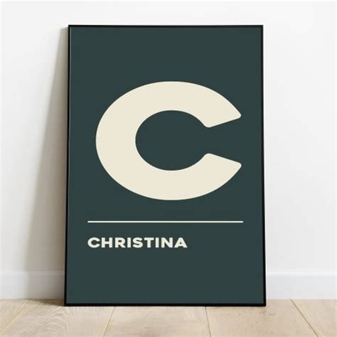 Name And Initial Personalised Typography Poster Green Cream