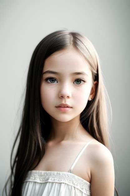 Premium Photo A Girl With Long Brown Hair And Blue Eyes