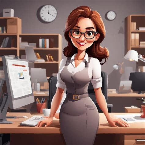 Woman In Glasses Sits At A Desk With A Laptop Working On It Premium