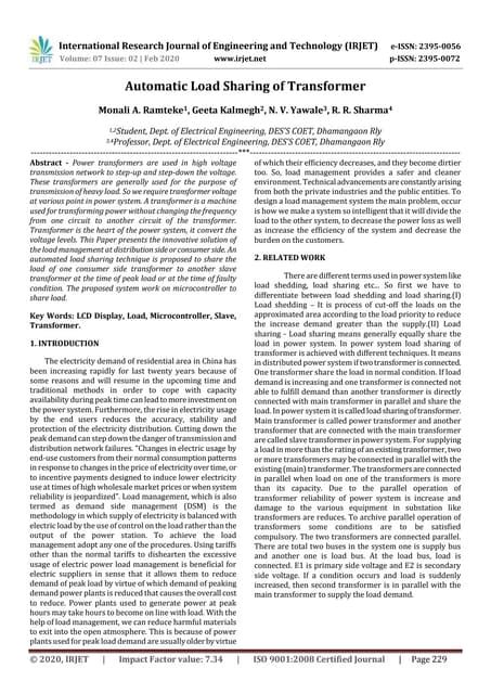 Irjet Automatic Load Sharing Of Transformer Pdf