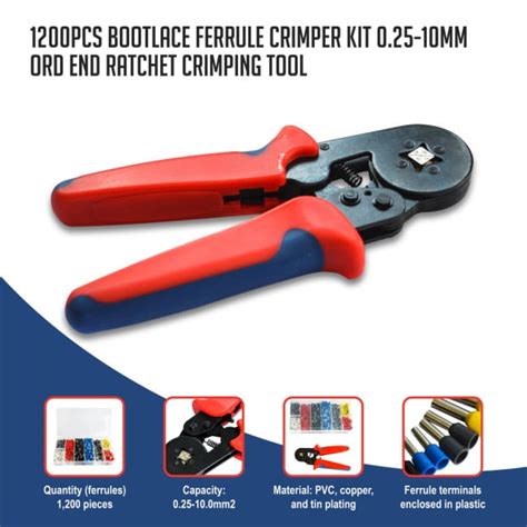 1200pcs Bootlace Ferrule Crimper Kit 025 10mm2 Cord End Ratchet