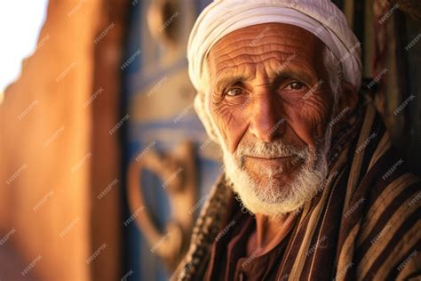 Portrait Of An Old Arab Man Living In A Kasbah In Morocco Premium Ai