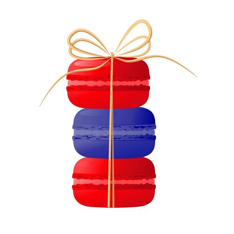 Horizontal Stack Red And Blue Macarons Tied With A Bowcomposition Of