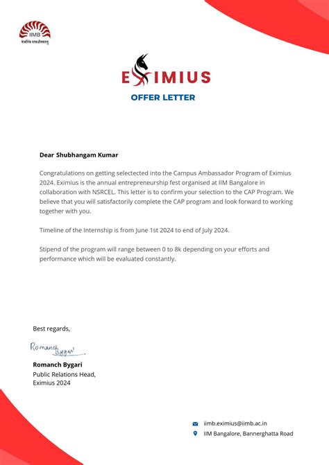 I Was Selected As A Campus Ambassador For Eximius 2024 Shubhangam