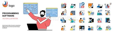 programming software concept with character situations mega set vector illustrations stock