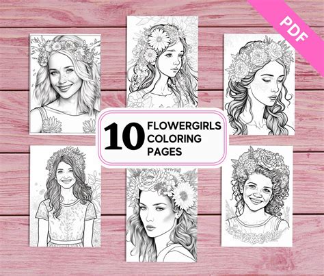 10 Flowergirls Coloring Pages Printable Pdf 10 Pages A4 Instant