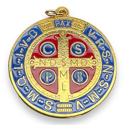 St Benedict Enamel 1 1 2 Brass Medal Catholic Protection Blessed By