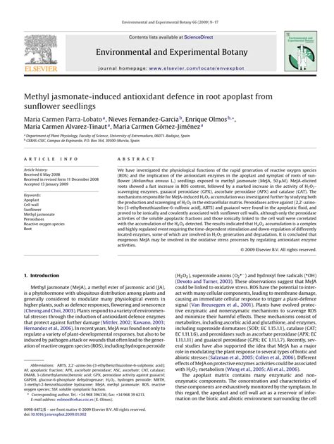 Pdf Methyl Jasmonate Induced Antioxidant Defence In Root Apoplast