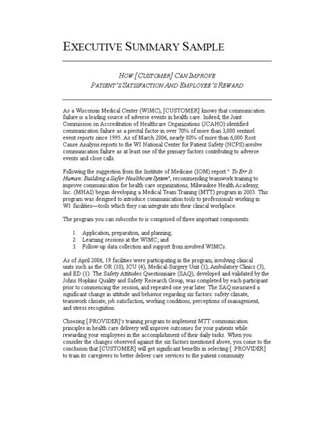 Effective Safety And Health Program Executive Summary Template