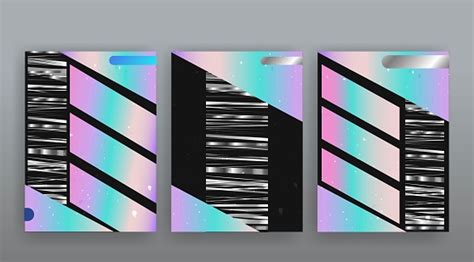 홀로그램 추상 페이지 템플릿 세트 복고풍 웨이브 결함 창조적 인 힙스터 네온과 파스텔 그라데이션 색상 0명에 대한 스톡 벡터 아트 및 기타 이미지 Istock