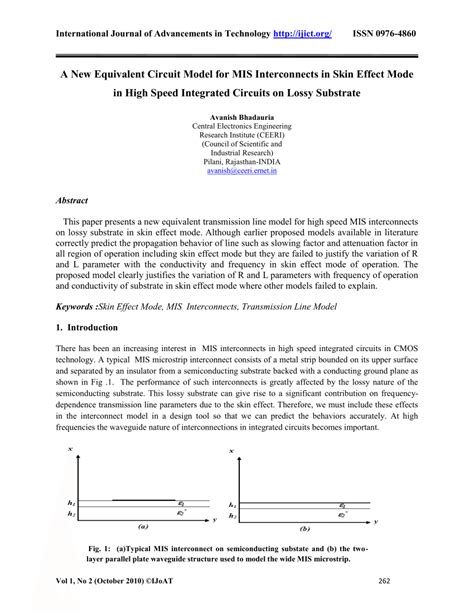 Pdf A New Equivalent Model For Mis Interconnects In High Speed Integrated Circuits On Lossy