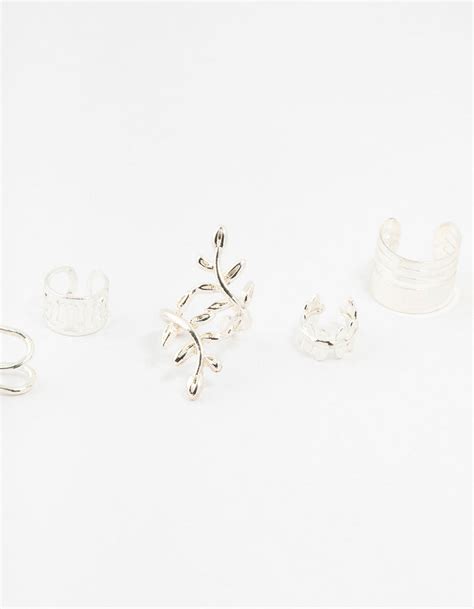 Silver Leaf And Pearl Mixed Ear Cuffs 6 Pack Lovisa