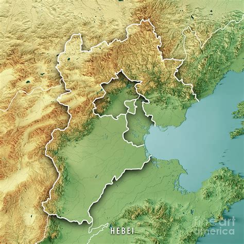 Hebei Province China 3d Render Topographic Map Color Border Digital Art