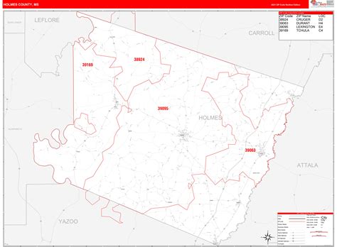 Holmes County Ms Zip Code Wall Map Red Line Style By Marketmaps