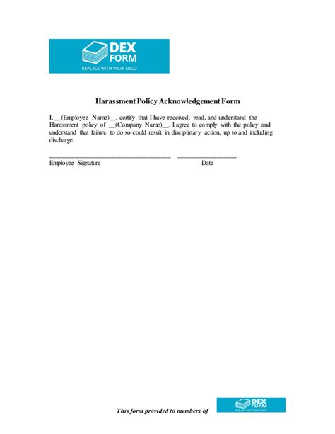 Harassment Policy Acknowledgement Form In Word And Pdf Formats