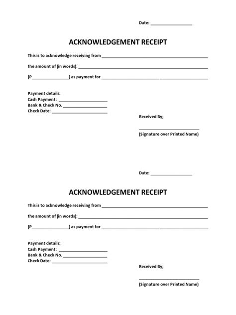 Acknowledgement Receipt Template Pdf Business Finance And Money