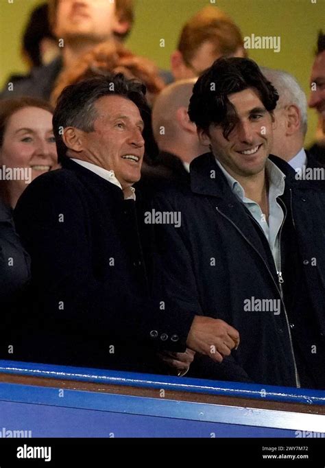 Sebastian Coe And His Son Harry Coe In The Stands Before The Premier League Match At Stamford