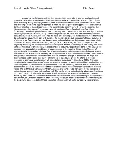 Media Effects And Intersectionality Journal 1 Media Effects