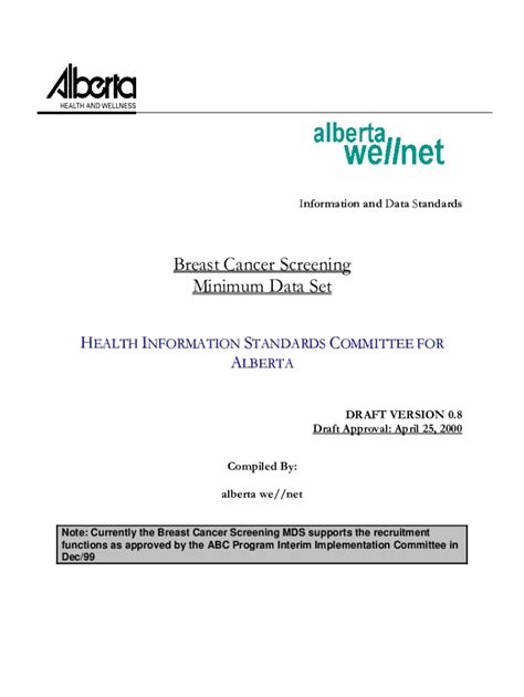 Fillable Online Open Alberta Breast Cancer Screening Minimum Data Set Version 08 Fax Email